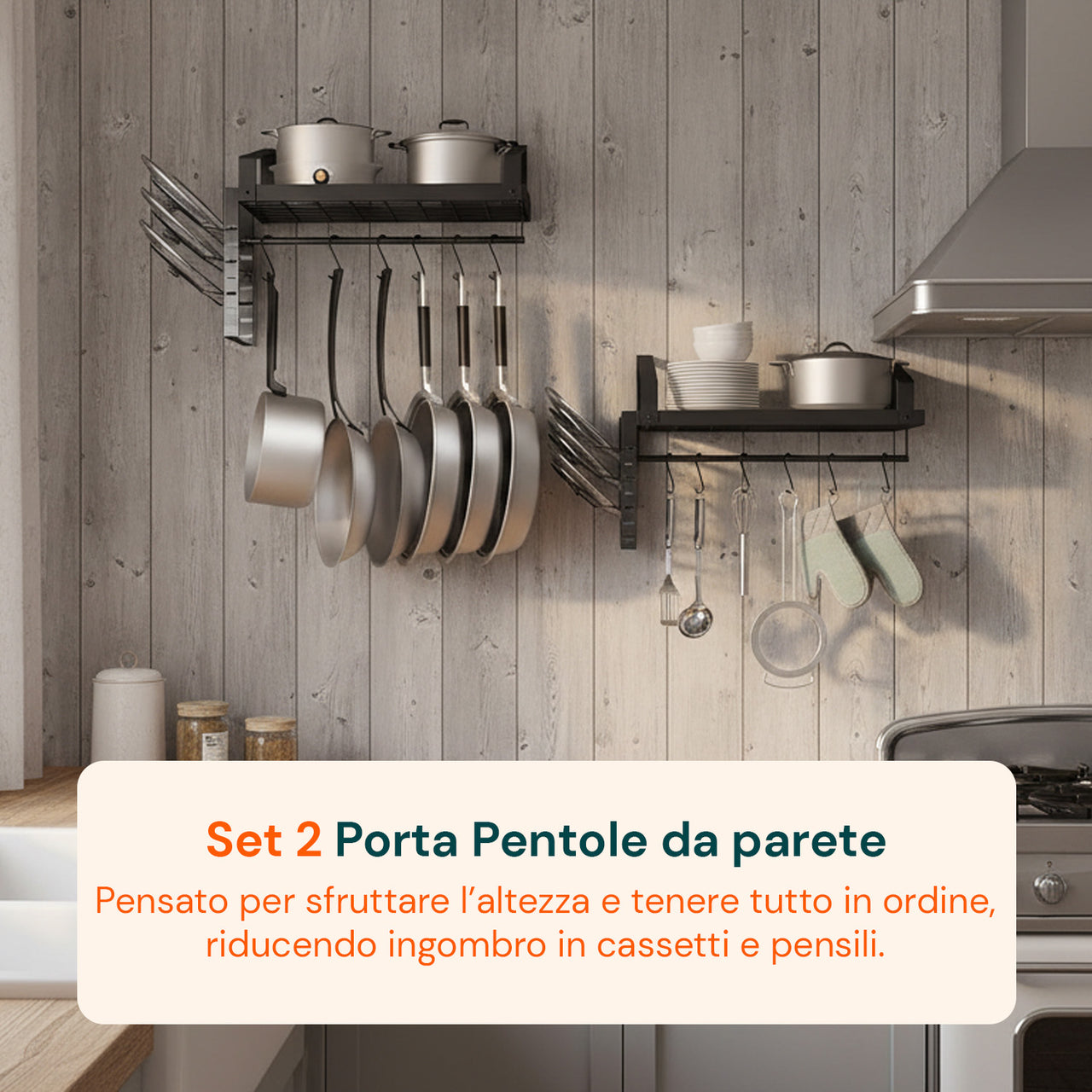 Organizer da Parete con 12 Ganci per Pentole, Coperchi e Utensili – Se ...