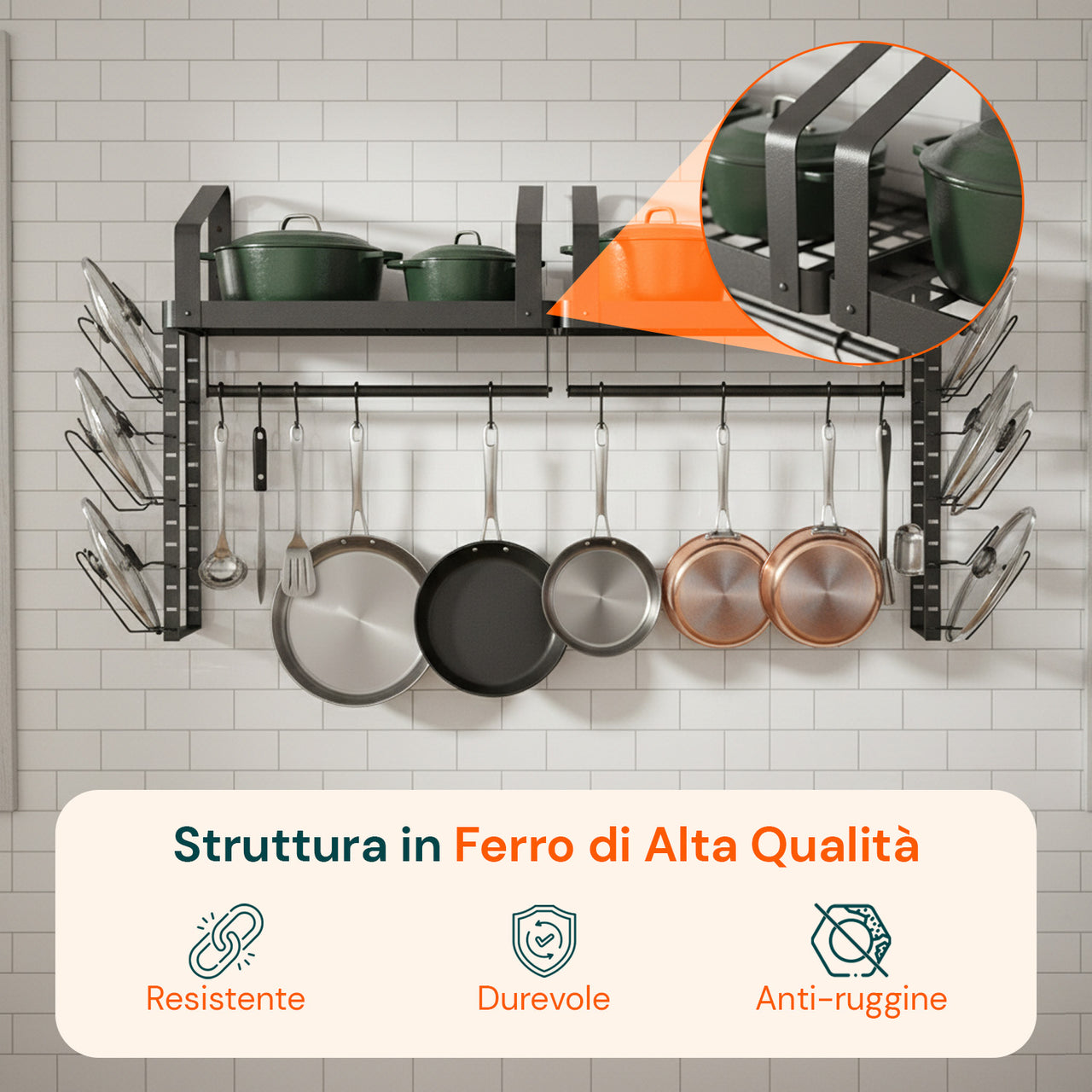 Organizer da Parete con 12 Ganci per Pentole, Coperchi e Utensili – Se ...