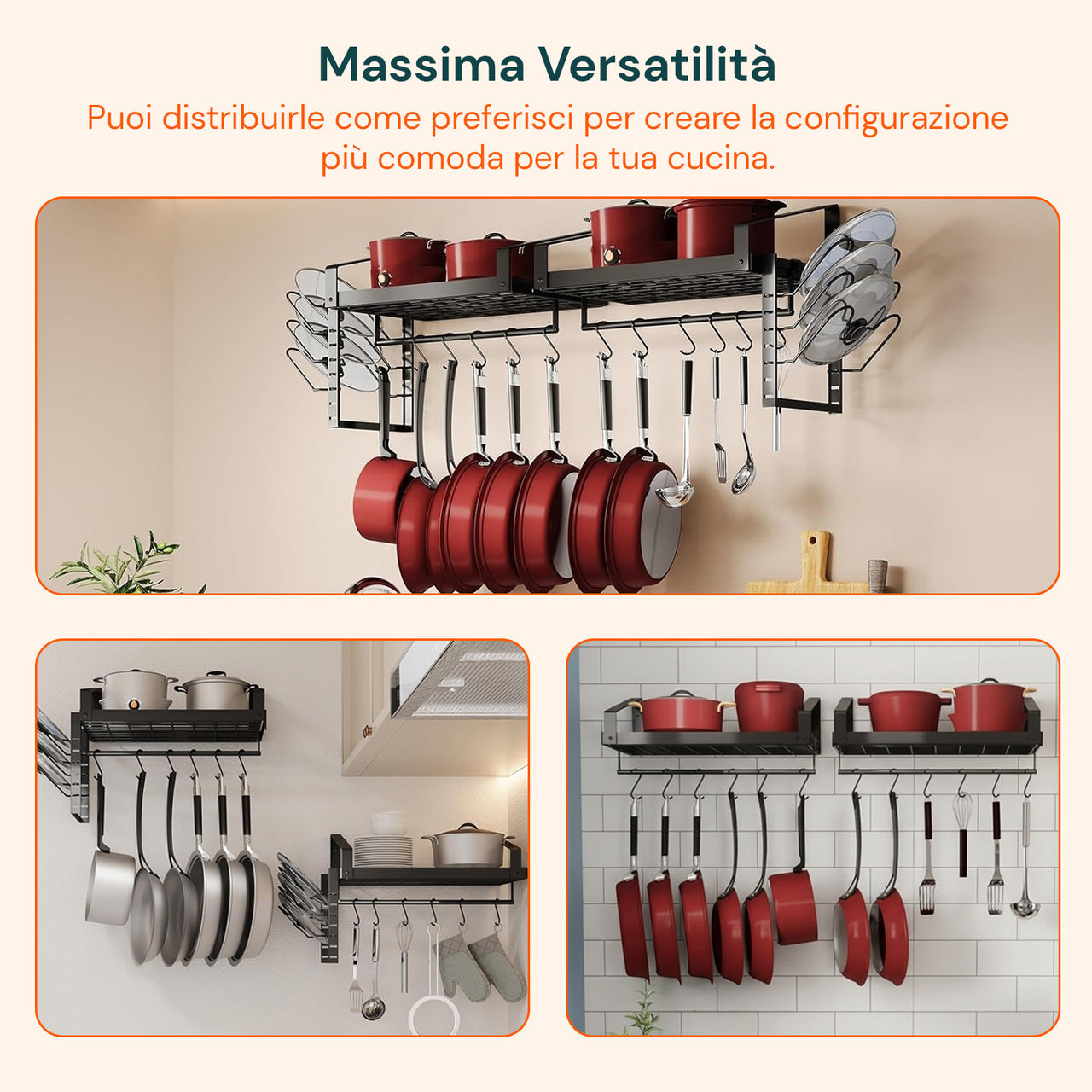 Organizer da Parete con 12 Ganci per Pentole, Coperchi e Utensili – Se ...